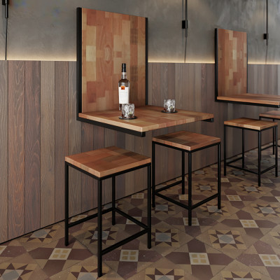 Mesa Para Bar E Restaurante De Parede Industrial 2 Bancos Ipanema Assento Madeira Premium